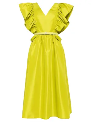 SAIID KOBEISY Ruffled Taffeta Midi Dress - Green