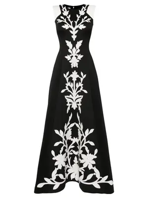 SAIID KOBEISY Floral-embroidered Neoprene Gown - Black