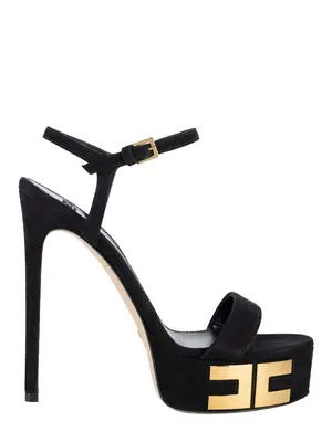 Elisabetta Franchi 135mm Logo-appliqué Suede Sandals - Black