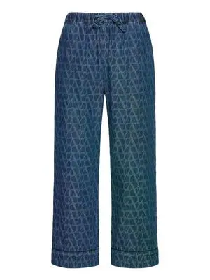 Valentino Garavani Jacquard-logo Cropped Trousers - Blue