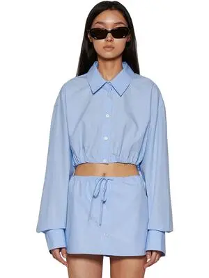 Alexander Wang Alexander Wang Cropped Drawstring Blouse Chambray Blue
