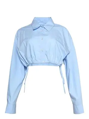 Alexander Wang Cropped Drawstring Blouse Chambray Blue