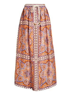 Zimmermann Paisley-print Linen Maxi Skirt - Orange