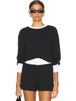 Michael Lauren Trayvon Crop Pullover - Black & White
