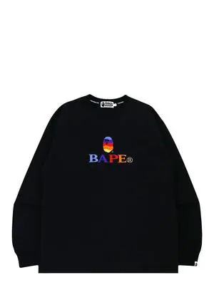A BATHING APE Embroidery Relaxed Fit Long-sleeve Tee - Black