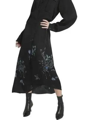 Giorgio Armani Floral Print Silk Wrap Midi Skirt - Solid Black