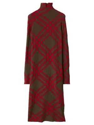Burberry Checkered Wool-blend Shift Dress - Green