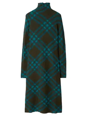 Burberry Checkered Wool Blend Shift Dress - Brown