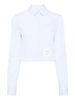 Thom Browne Logo-patch Cropped Shirt - Blue