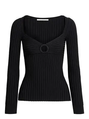 Stella McCartney Ring-embellished Ribbed-knit Top - Black