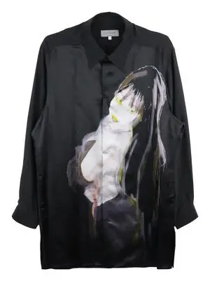 Yohji Yamamoto Illustration-print Silk Shirt - Black