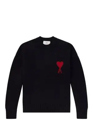 Ami Logo-intarsia Virgin Wool Sweater - Black