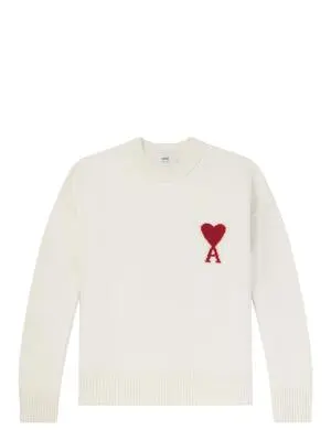 Ami Logo-intarsia Virgin Wool Sweater - Neutrals