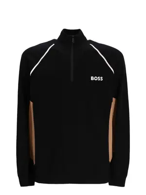 BOSS Logo-embroidered Colour-block Sweater - Black