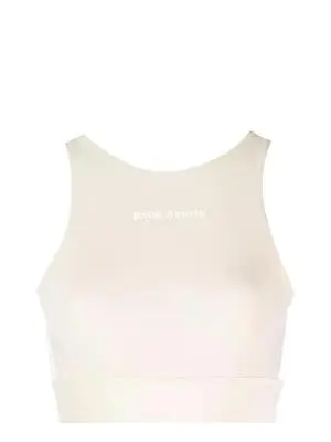 Palm Angels Logo Print Cropped Tank Top - Neutrals