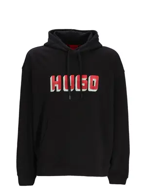 Hugo Logo-print Cotton Hoodie - Black