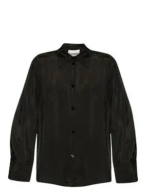 GANNI Long-sleeve Plain Shirt - Black
