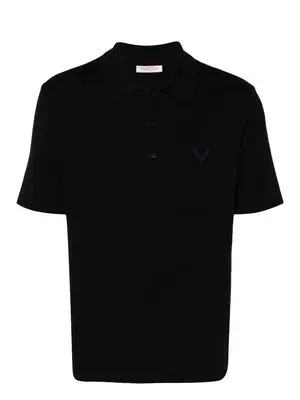 Valentino Garavani V Detail Ribbed Polo Shirt - Blue