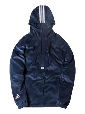 Kith Adidas Soccer Flamingos Velour Half Zip Hoodie - Navy Blue