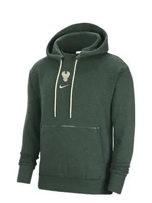 Nike Nba Milwaukee Bucks Courtside Fleece Pullover Hoodie - Fir/heather/flat Opal