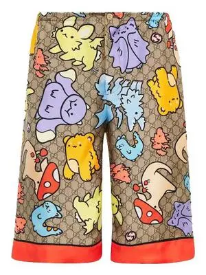 Gucci Gg Print Silk Twill Shorts - Beige