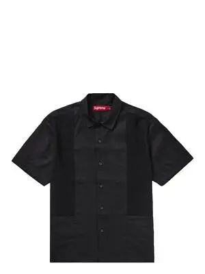 Supreme Mesh Panel Linen Short Sleeve Shirt - Black