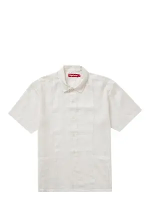 Supreme Mesh Panel Linen Short Sleeve Shirt - White