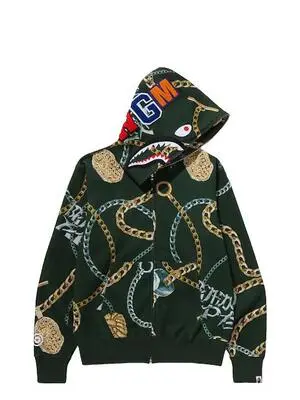 A BATHING APE Jewels Shark Full Zip Hoodie Green