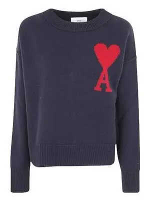 Ami De Coeur Felted Merino Wool Sweater - Night Blue/red