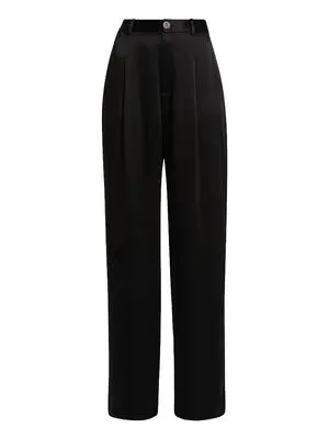 Lapointe Satin Pleated Straight-leg Pants - Black