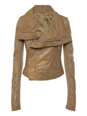Rick Owens Asymmetric Leather Biker Jacket - Beige