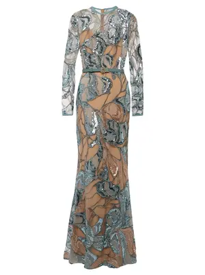 Elie Saab Embroidered Silk-blend Gown - Blue