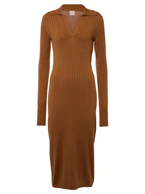 TOD'S Ribbed-knit Polo Dress - Brown