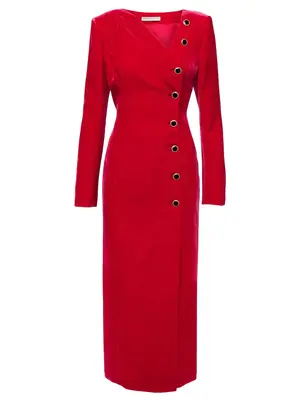 Alessandra Rich Velvet Midi Dress - Red
