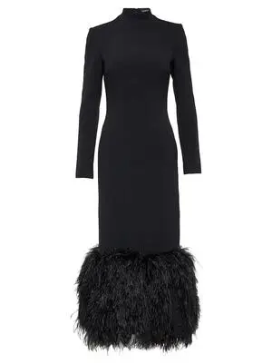 David Koma Feather-trimmed Cady Midi Dress - Black