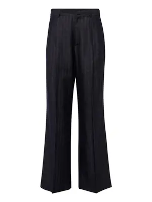 Etro Pleated Wool-blend Wide-leg Trousers - Blue