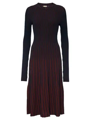 TOD'S Striped Pleated Ribbed-knit Midi Dress - Blue