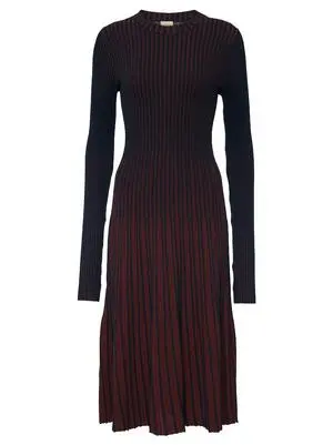 TOD'S Striped Pleated Ribbed-knit Midi Dress - Blue