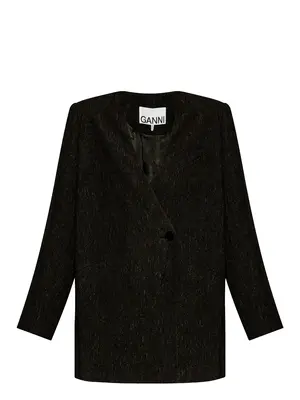 GANNI Textured Collarless Jacket - Black