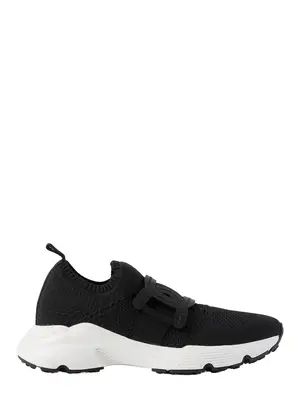 TOD'S Leather-Trimmed Stretch-Knit Slip-On Sneakers Black