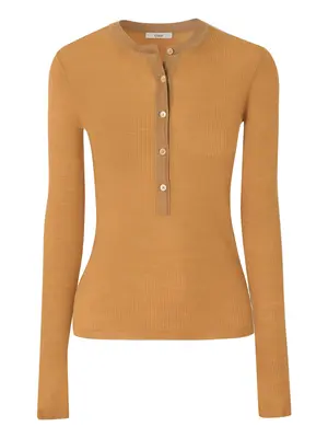 Chloé Ribbed Wool Henley Sweater - Brown