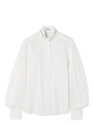 Brunello Cucinelli Embellished Cotton-blend Poplin Shirt - White