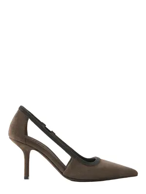Brunello Cucinelli Suede Pumps With Cutout And Bead Embellishment - Brown