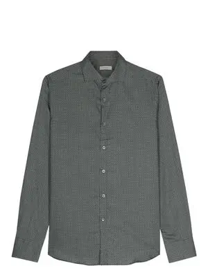 Canali Geometric-pattern Cotton Shirt - Green