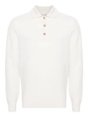 Brunello Cucinelli Waffle-knit Cashmere Polo Shirt - White