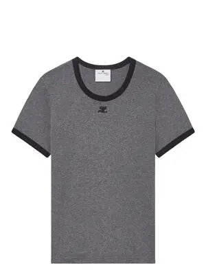 COURREGES Logo-embroidered Cotton T-shirt - Grey