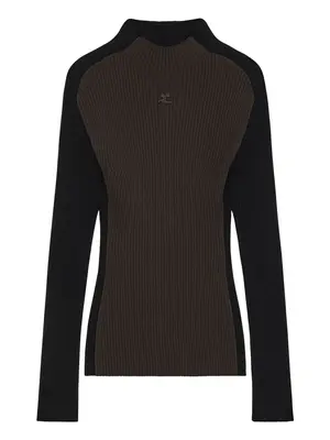 COURREGES Logo-embroidered Ribbed Jumper - Black