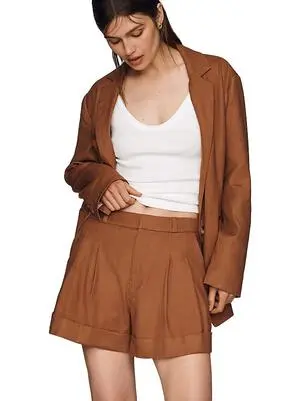 Maeve Avery Linen Stretch Roll Cuff Shorts - Brown