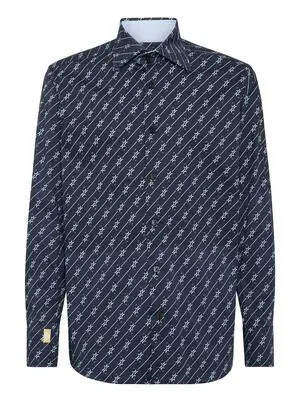 BILLIONAIRE Monogram-pattern Cotton Shirt - Blue