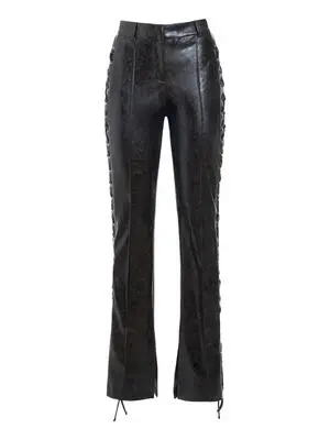 DES_PHEMMES Lace-Up Vegan Leather Flared Trousers